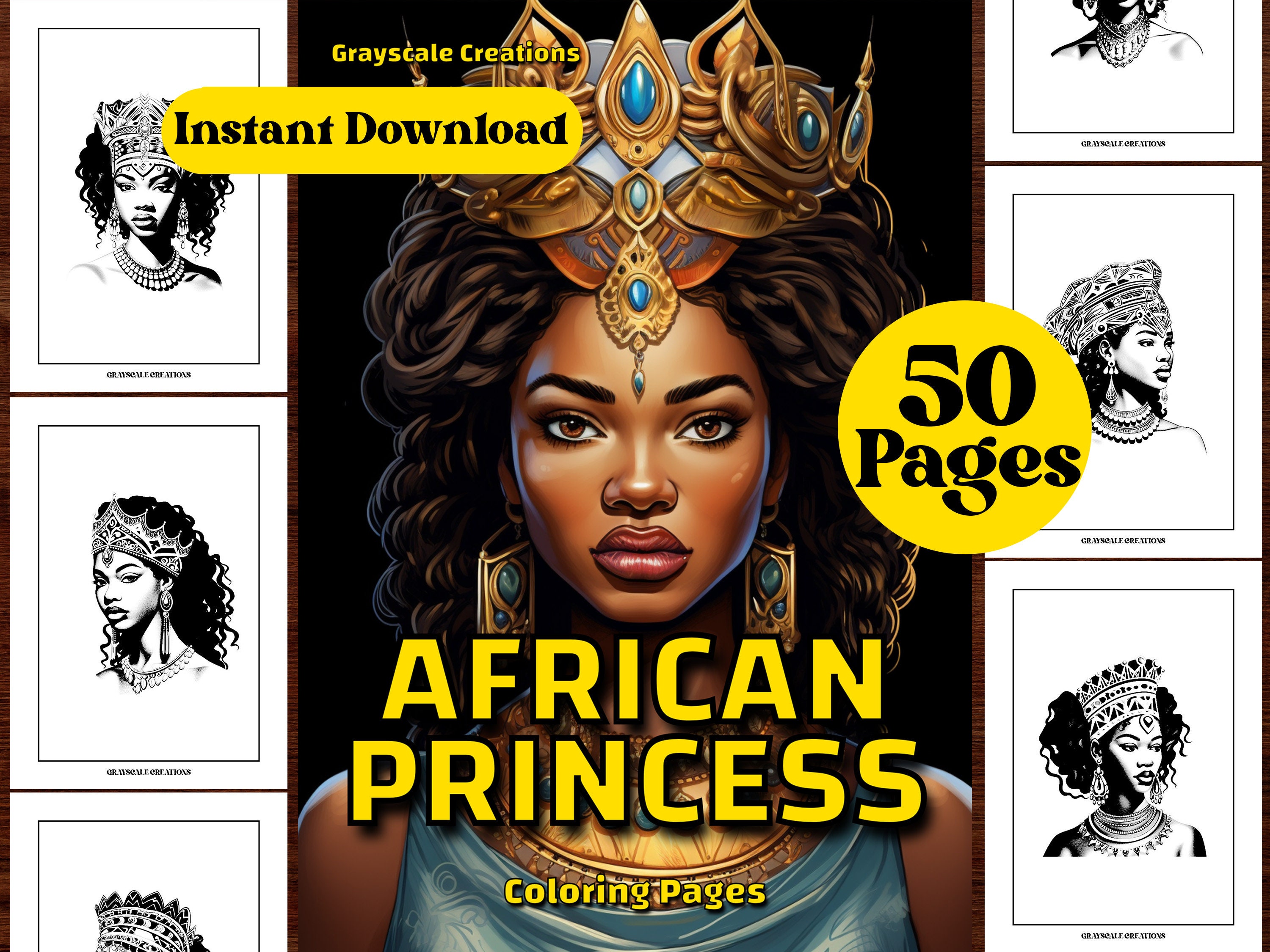 50 African Princess Coloring Page Book, Fantasy Enchanted Creature ...
