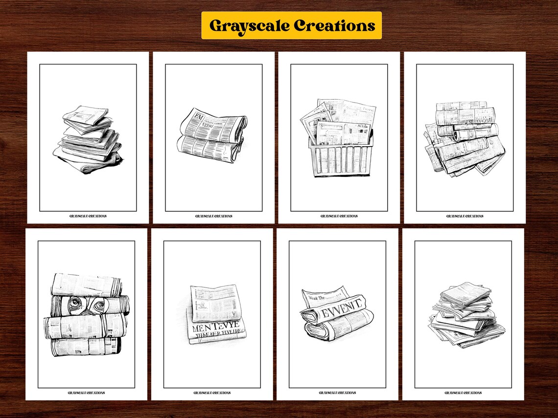 50 Newspaper Coloring Page Book, Object Motor Nature Car Vintage ...