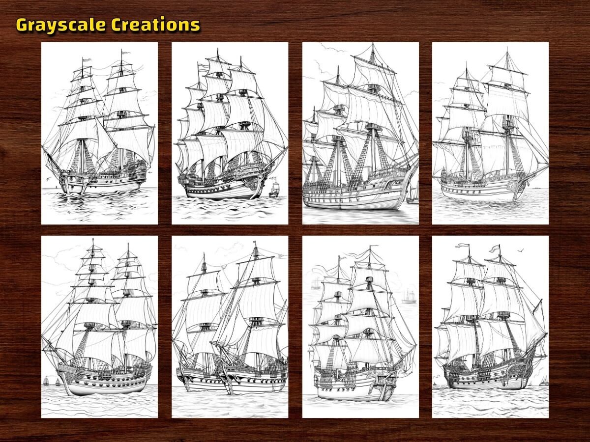 50 Sailing Ship Coloring Page Book Printable PDF Sheets - Etsy Australia