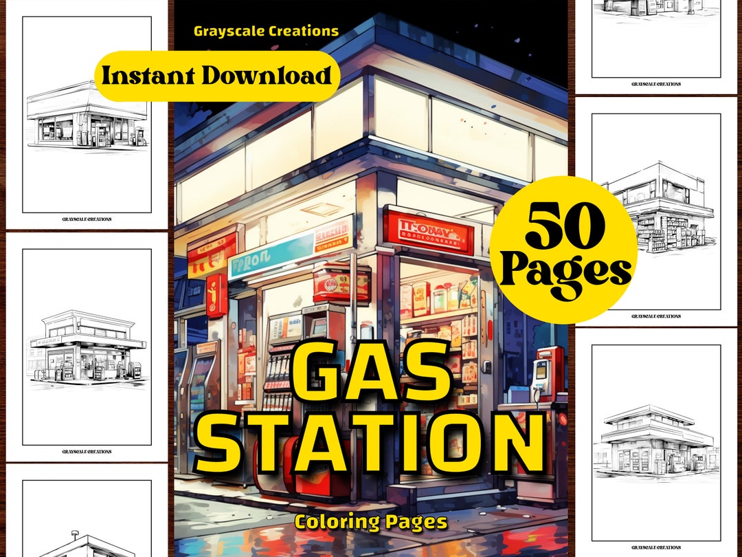 50 Gas Station Coloring Page Book, Nature House Interior Design ...