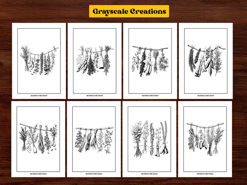 50 Dried Herbs Coloring Page Book, Nature Botanical Flower Floral ...