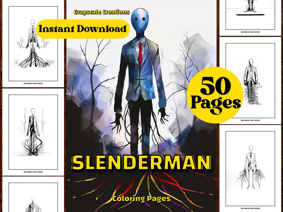 50 Slenderman Coloring Page Book, Halloween Cartoon Creepy, Printable ...