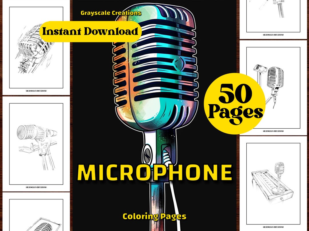 50 Microphone Coloring Page Book, Object Motor Nature Car Vintage ...