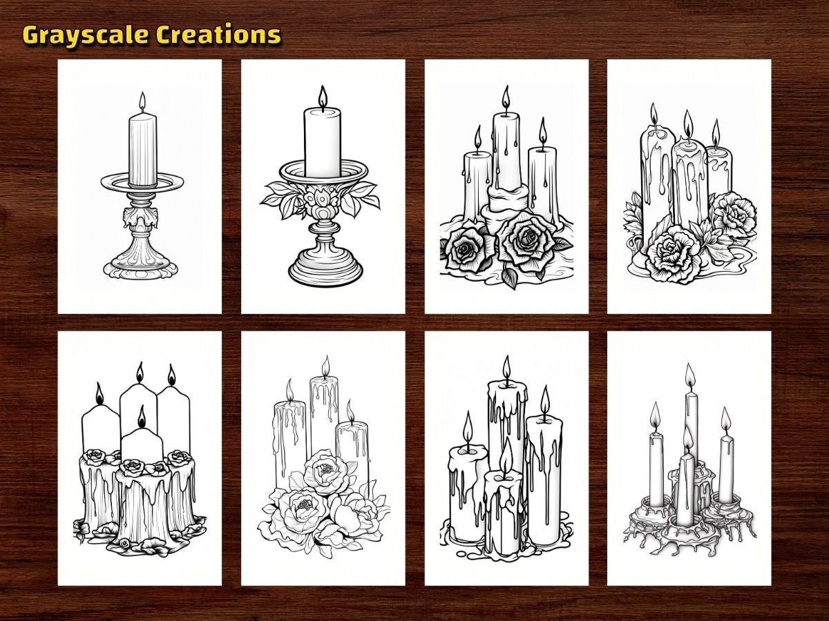 50 Candle Coloring Page Book, Halloween Candlelight Cemetery, Printable ...