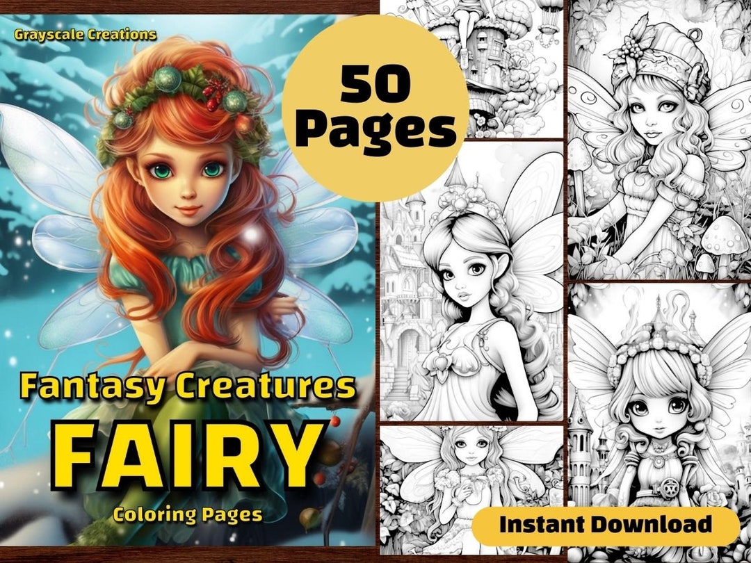 50 Cute Baby Fairy Coloring Page Book, Printable PDF Sheets, Instant ...