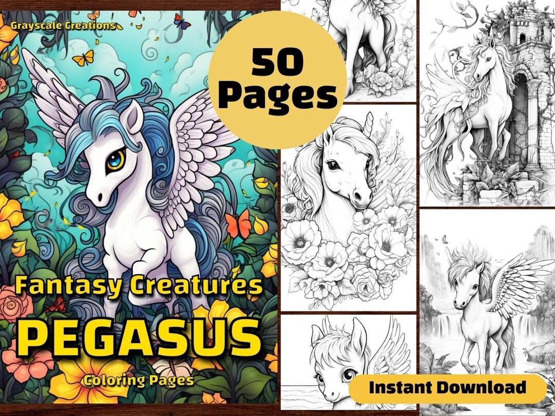 50 Pegasus Coloring Page Book Printable PDF Sheets Instant - Etsy