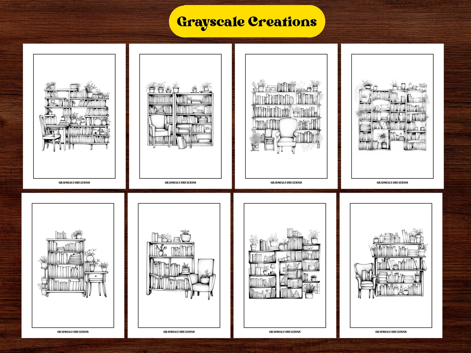 50 Bookshelf Coloring Page Book, Nature House Interior Design ...