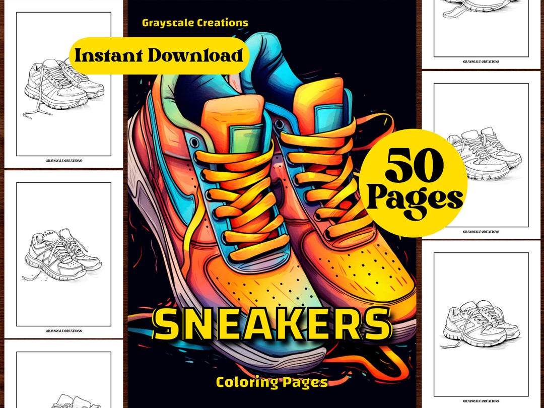 50 Sneakers Coloring Page Book, Nature Fashion Clothing Accessories ...