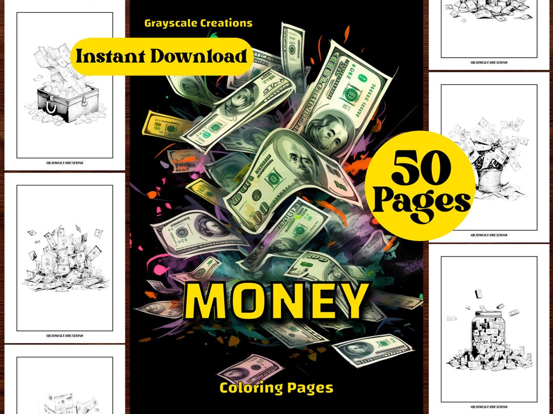 50 Money Coloring Page Book, Object Motor Nature Car Vintage, Printable ...