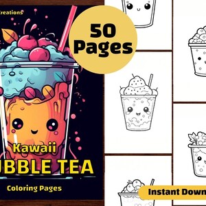 50 Bubble Tea Coloring Page Book Beverage Food Kawaii Doodle - Etsy