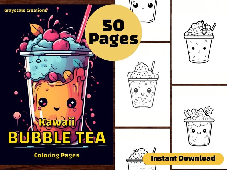 50 Bubble Tea Coloring Page Book Beverage Food Kawaii Doodle - Etsy