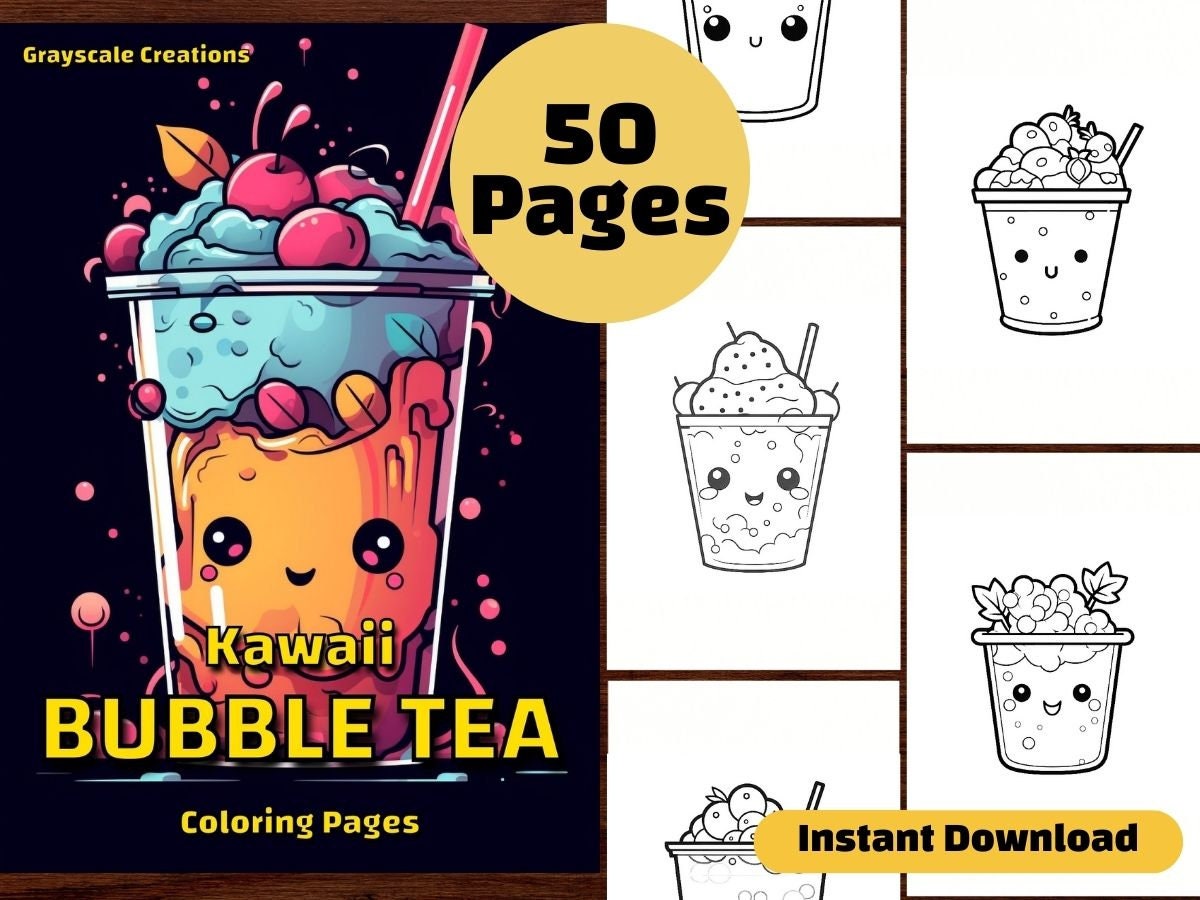 50 Bubble Tea Coloring Page Book Beverage Food Kawaii Doodle - Etsy