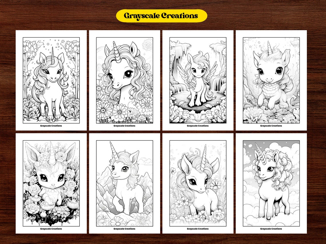 50 Cute Baby Unicorn Coloring Page Book, Printable PDF Sheets, Instant ...
