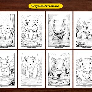 50 Cute Hippopotamus Coloring Page Book, Printable PDF Sheets, Instant ...