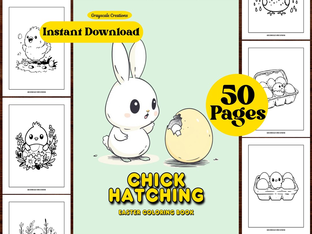 50 Easter Chick Hatching Coloring Page Book, Easter Activity, Cozy ...