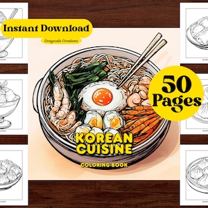 50 Korean Cuisine Coloring Page Book, Food Beverage Culinary ...