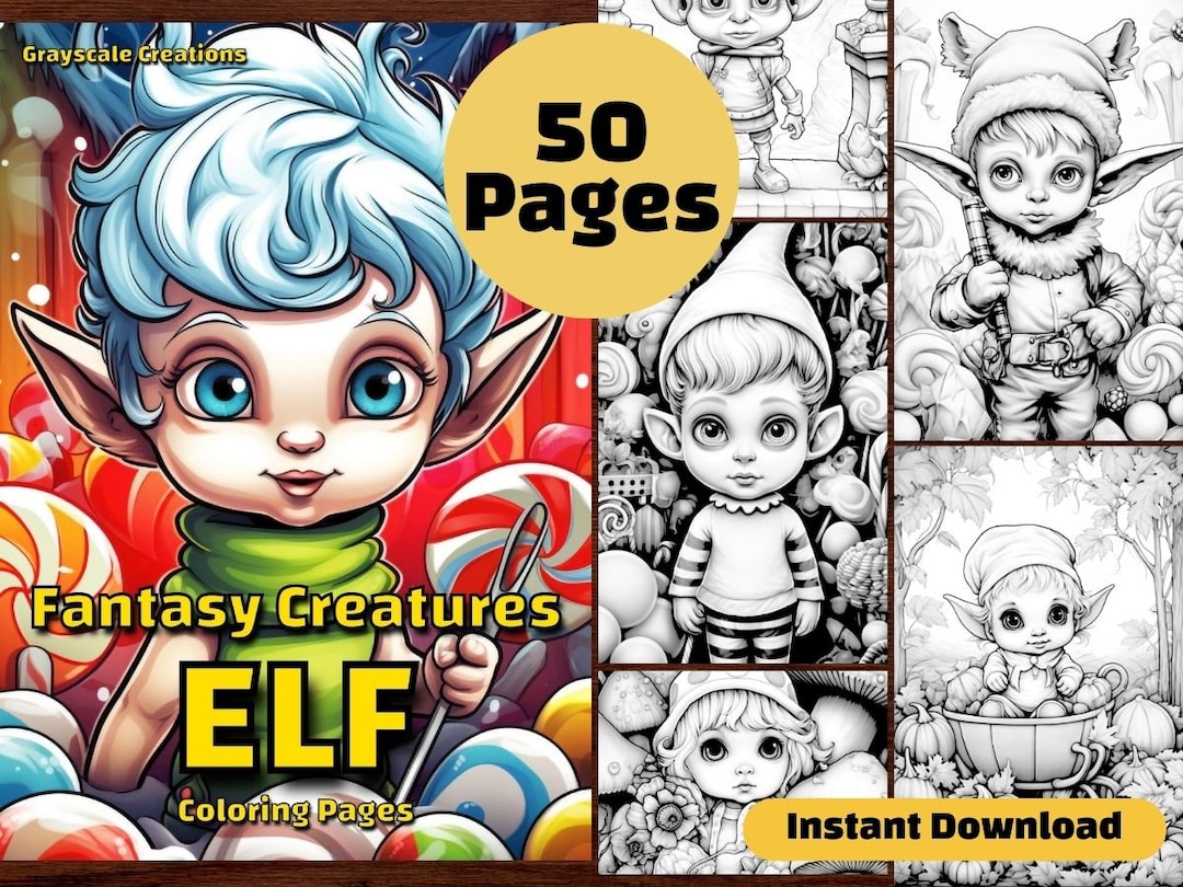 50 Cute Baby Elf Coloring Page Book, Printable PDF Sheet, Instant ...