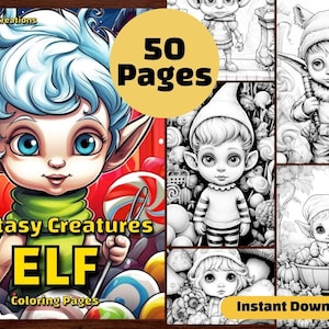 50 Cute Baby Elf Coloring Page Book, Printable PDF Sheet, Instant ...