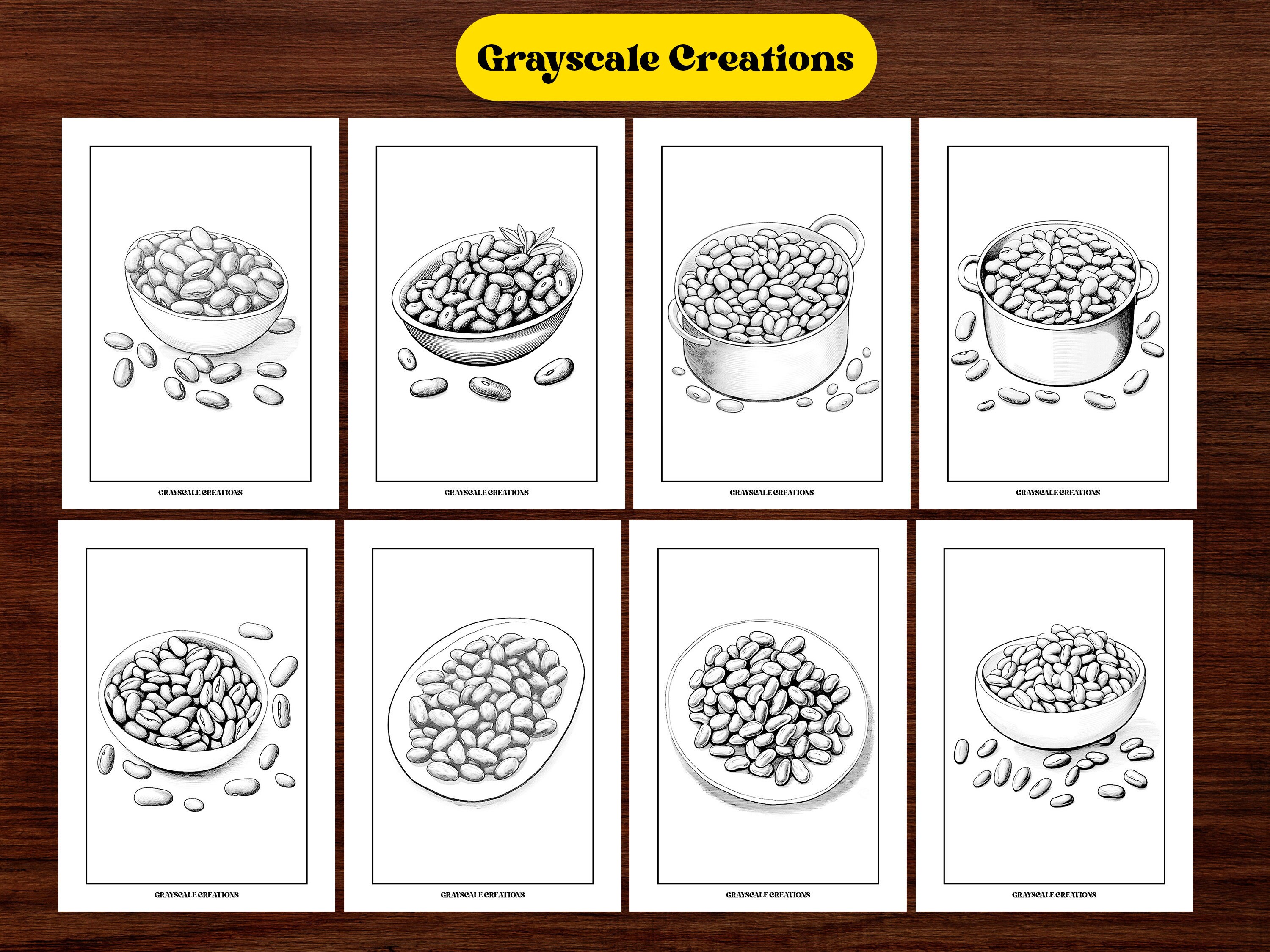 50 Beans Pot Coloring Page Book, Food Beverage Drinks Culinary ...