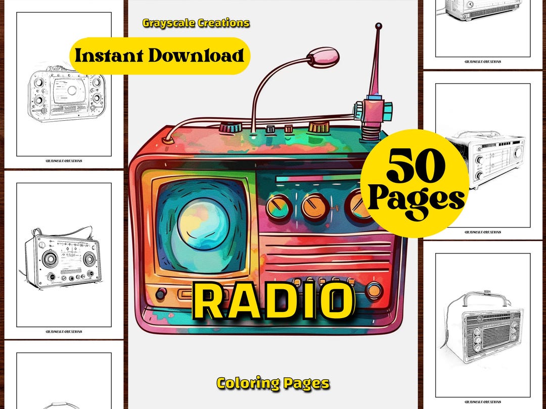 50 Radio Coloring Page Book, Object Motor Nature Car Vintage, Printable ...