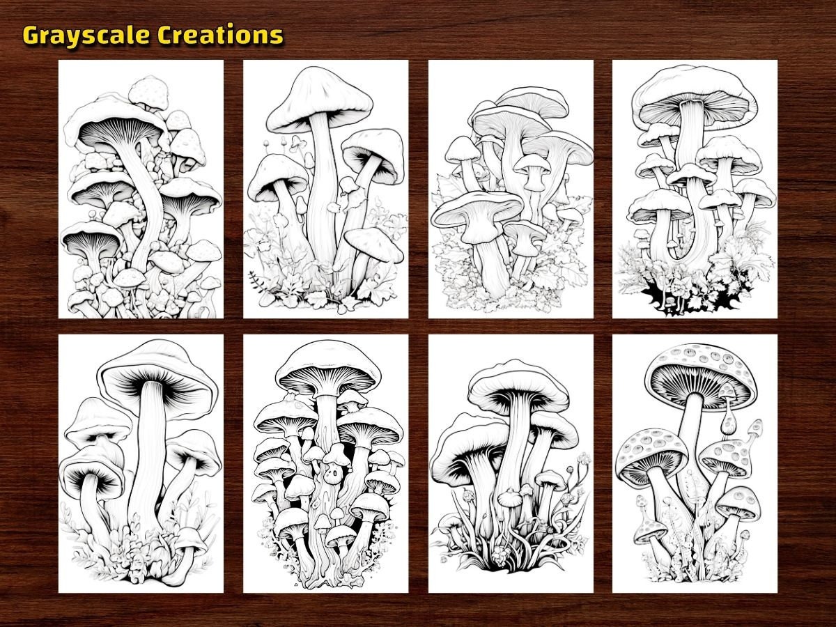 50 Magical Mushroom Coloring Page Book, Fungi Nature Botanical Floral ...