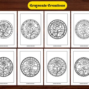 50 Stained Glass Rose Coloring Page Book, Nature Botanical Flower ...