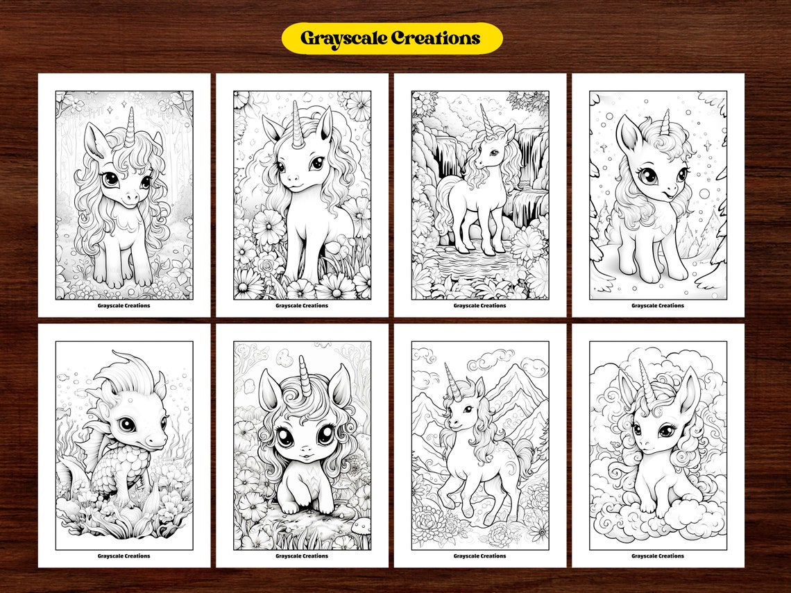 50 Cute Baby Unicorn Coloring Page Book, Printable PDF Sheets, Instant ...