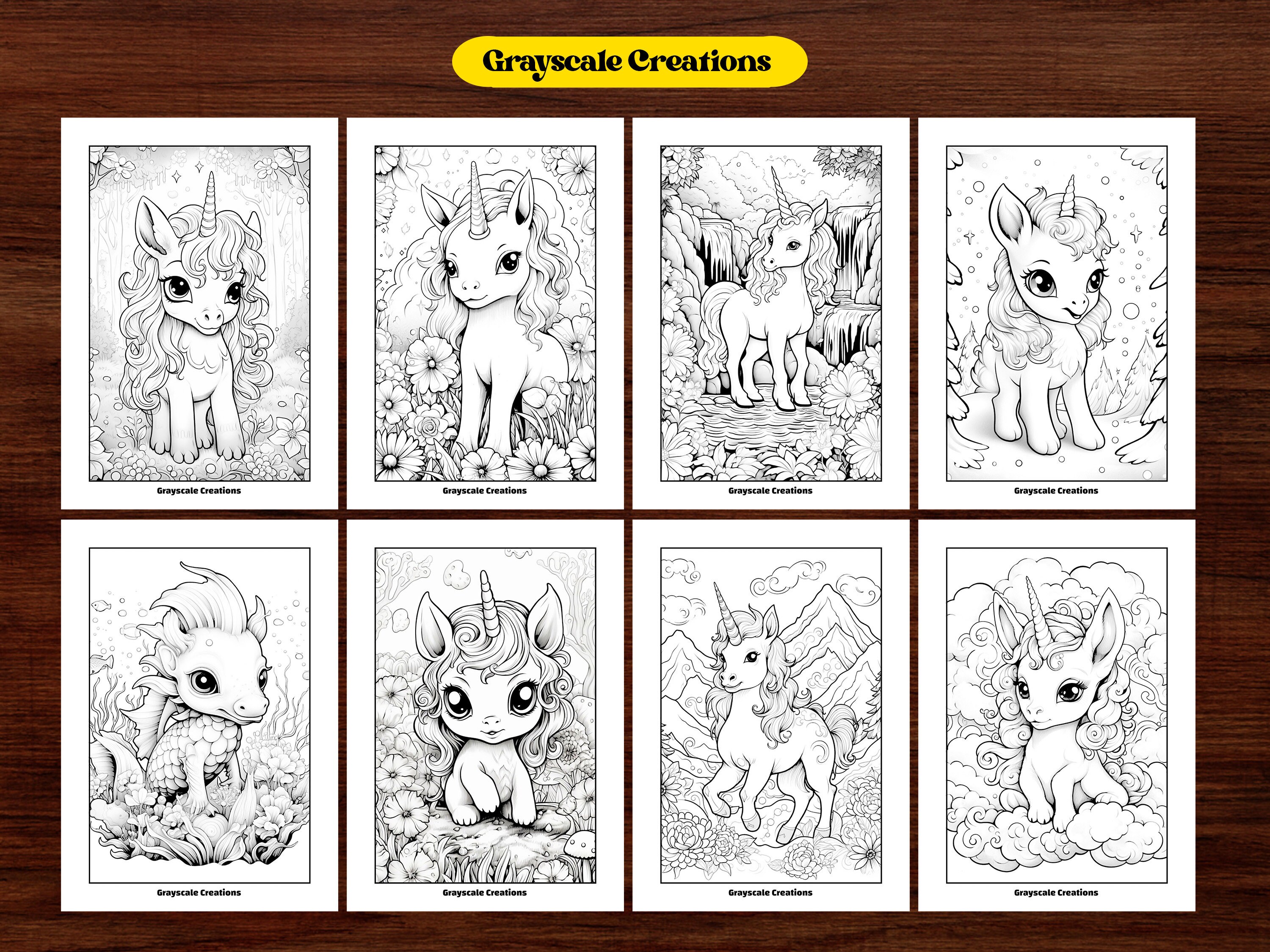 50 Cute Baby Unicorn Coloring Page Book, Printable PDF Sheets, Instant ...