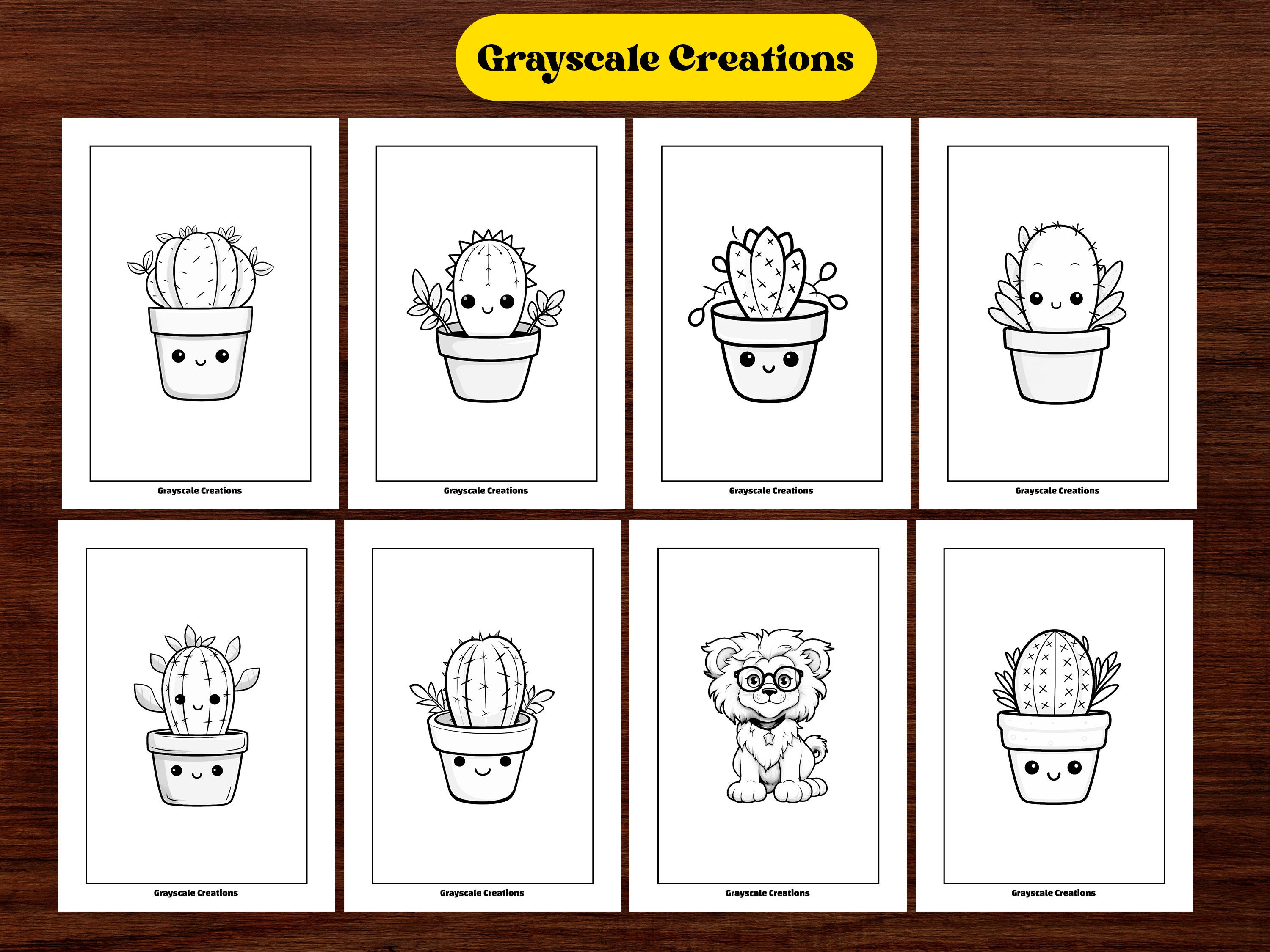 50 Cactus Coloring Page Book, Plant Cute Fantasy Kawaii Doodle ...