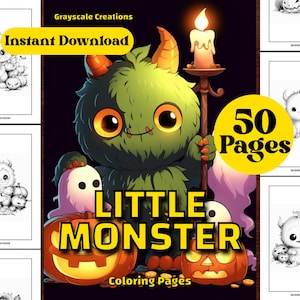 50 Little Monster Coloring Page Book, Halloween Cartoon Creepy ...