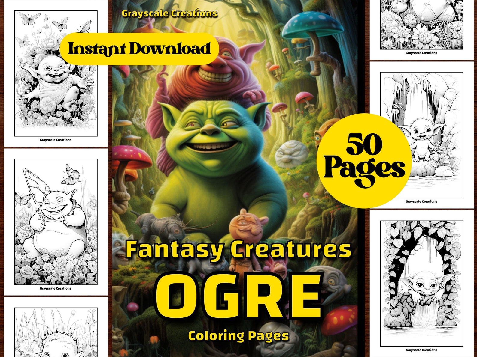 50 Cute Baby Ogre Coloring Page Book, Printable PDF Sheet, Instant ...
