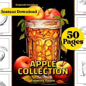 50 Apple Collection Coloring Page Book, Food Drinks Culinary, Printable ...