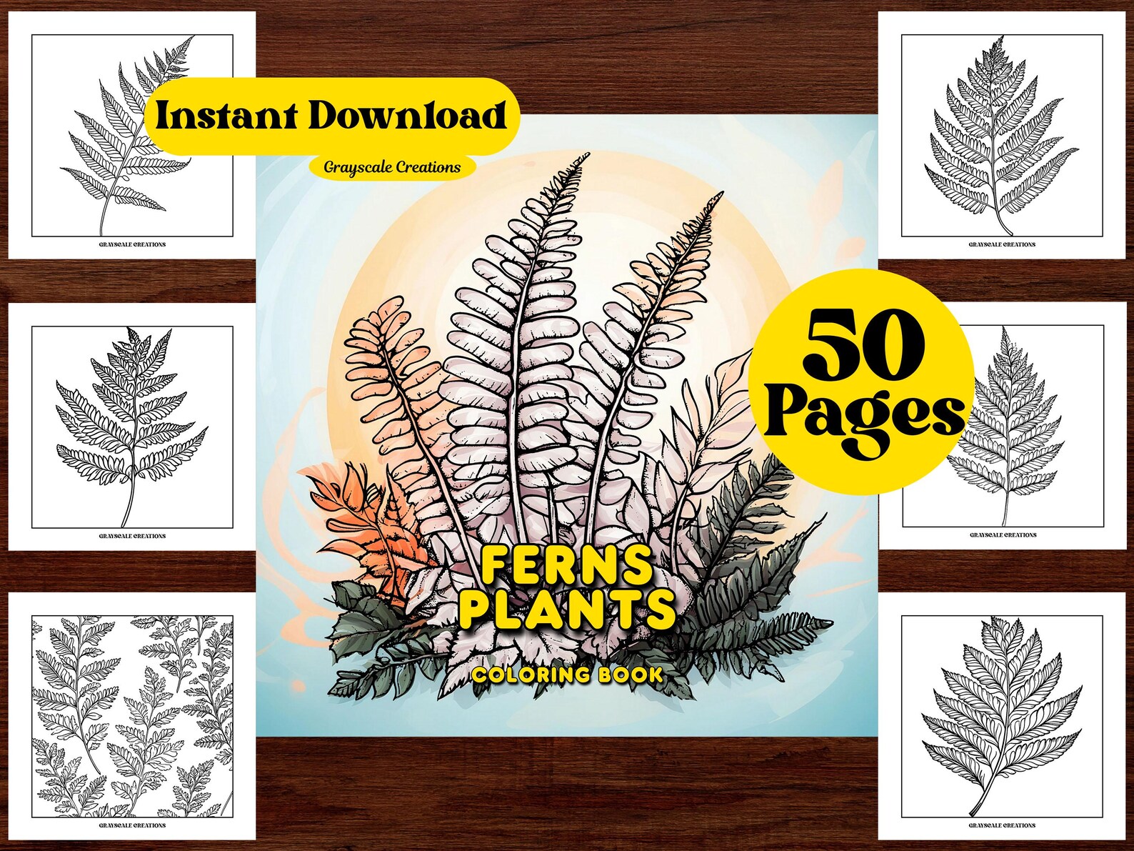 50 Plants Fern Realistic Coloring Page Book, Herbs Floral Nature ...