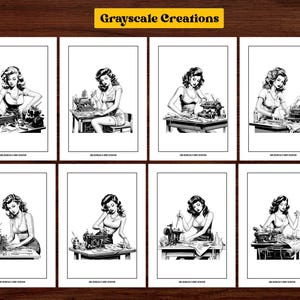 50 Retro Girl Working Coloring Page Book, People Human Profession ...