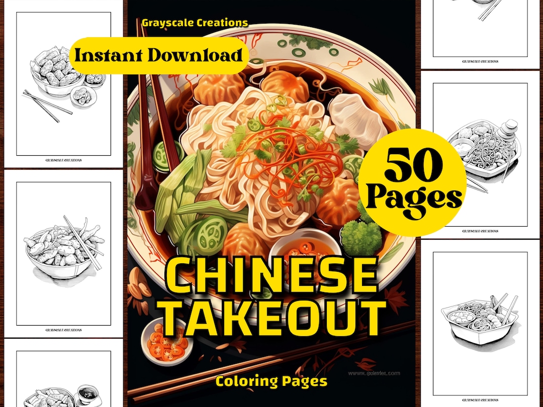 50 Chinese Food Takeout Coloring Page Book, Food Drinks Culinary ...