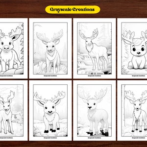 50 Cute Moose Coloring Page Book, Printable PDF Sheets, Instant ...