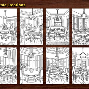 50 Dinning Room Coloring Page Book, Printable PDF Sheets, Instant ...