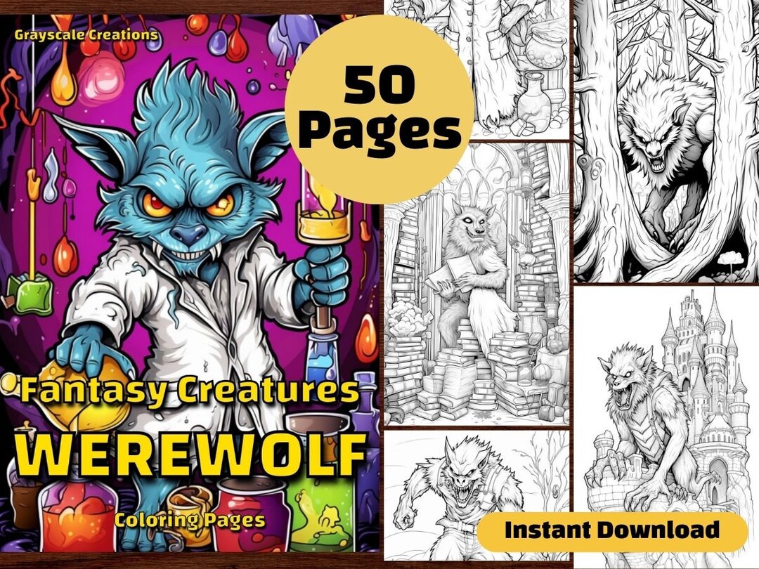 50 Scary Werewolf Coloring Page Book Printable PDF Sheets - Etsy