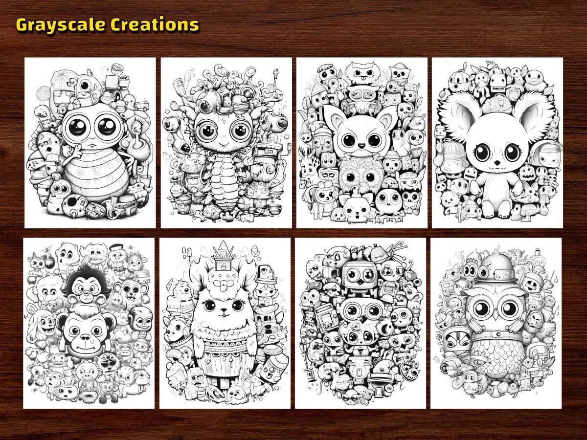 50 Animal Kawaii Cute Doodle Coloring Page Book Printable PDF - Etsy UK