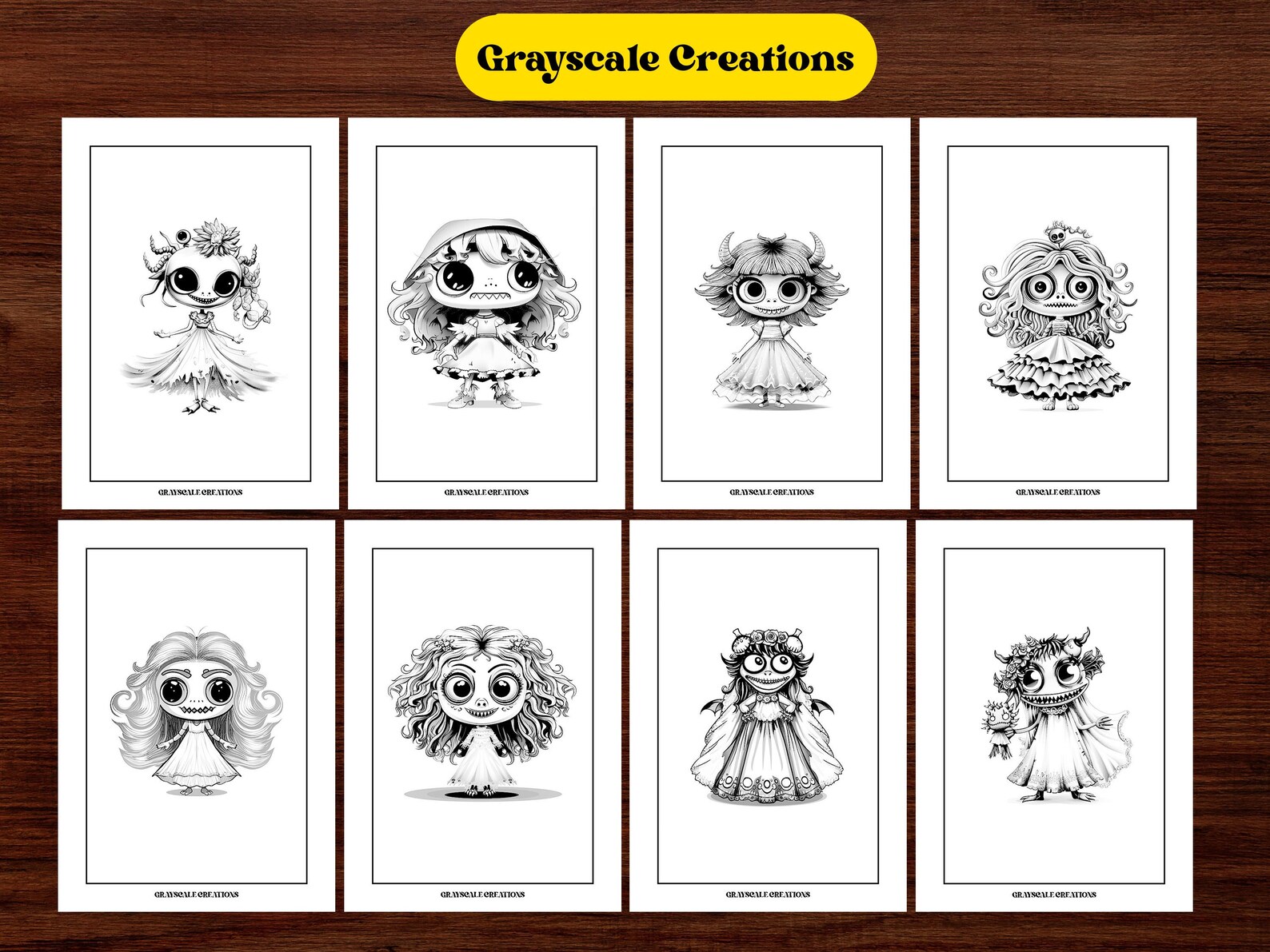 50 Cute Monster Bride Coloring Page Book, Halloween Cartoon Creepy ...