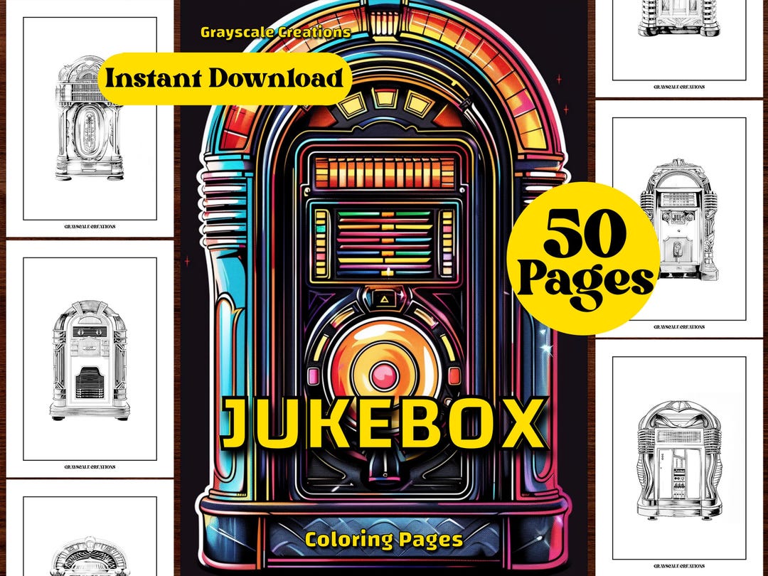 50 Jukebox Coloring Page Book, Object Motor Nature Car Vintage ...