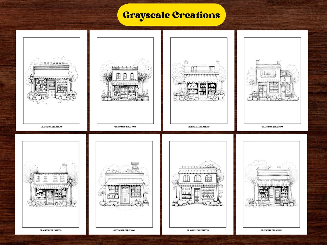 50 Storefront Fall Coloring Page Book, House Interior Design, Printable ...