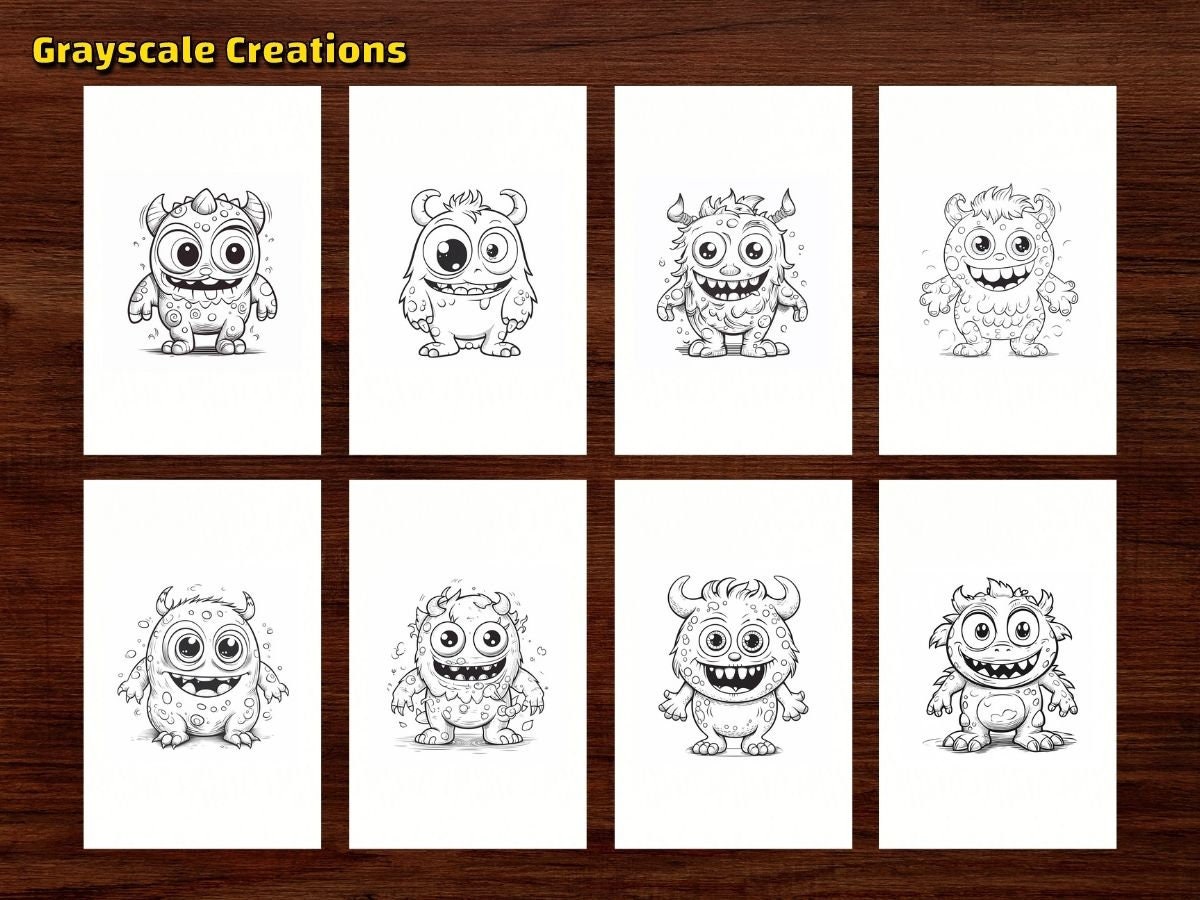 50 Cute Monster Coloring Page Book, Halloween Cartoon Creepy, Printable ...