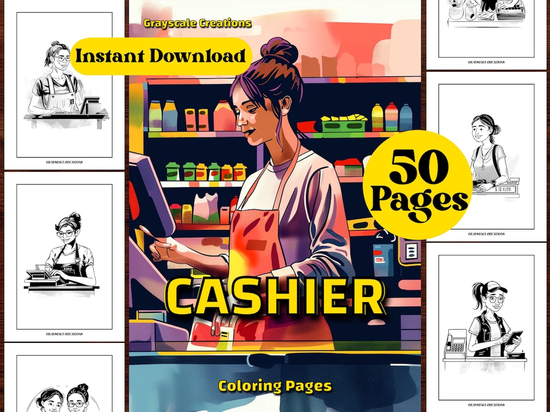50 Cashier Coloring Page Book, People Human Profession Coloring Pages ...