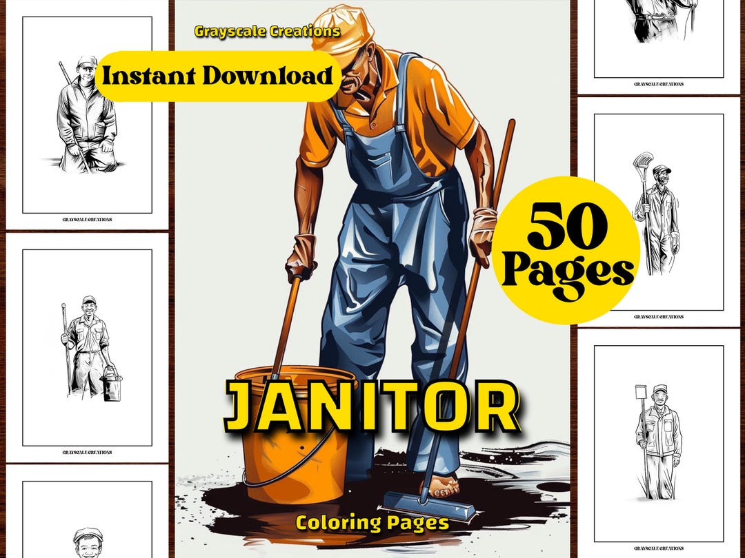 50 Janitor Coloring Page Book, People Human Profession Coloring Pages ...