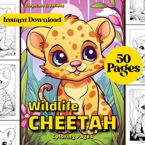50 Cute Cheetah Coloring Page Book, Printable PDF Sheets, Instant ...