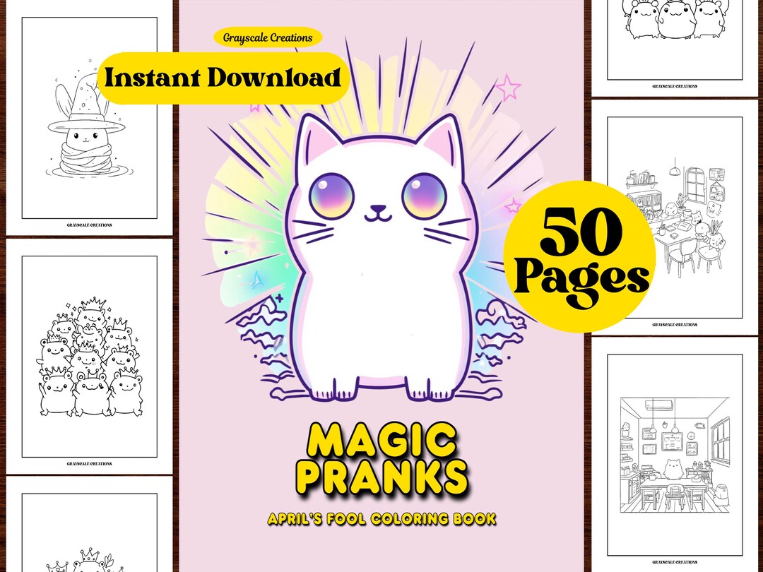 50 Aprils Fool Magic Pranks Coloring Page Book, Easter Activity, Cute ...