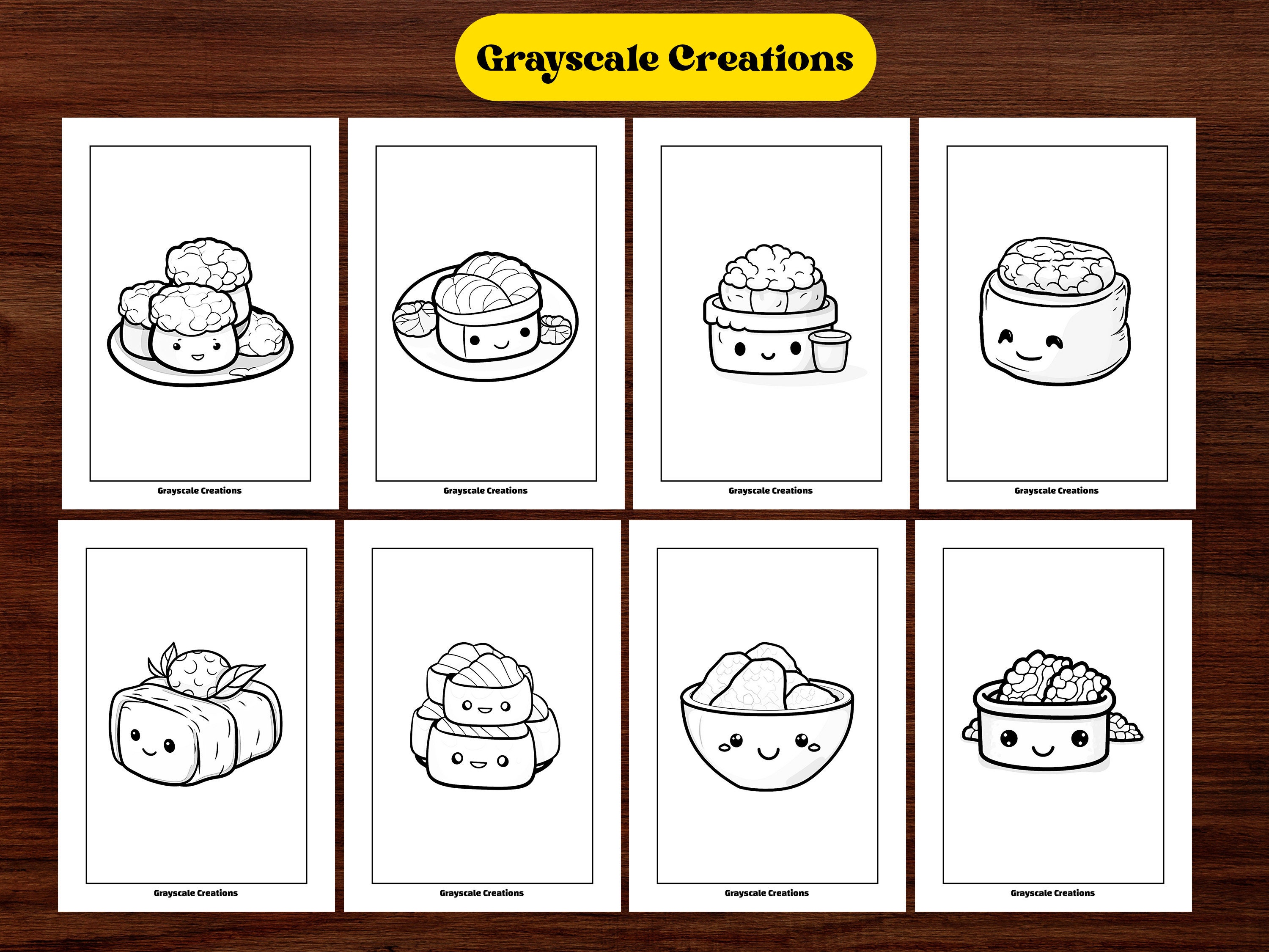50 Sushi Coloring Page Book, Japanese Food Cute Kawaii Doodle, Birthday ...