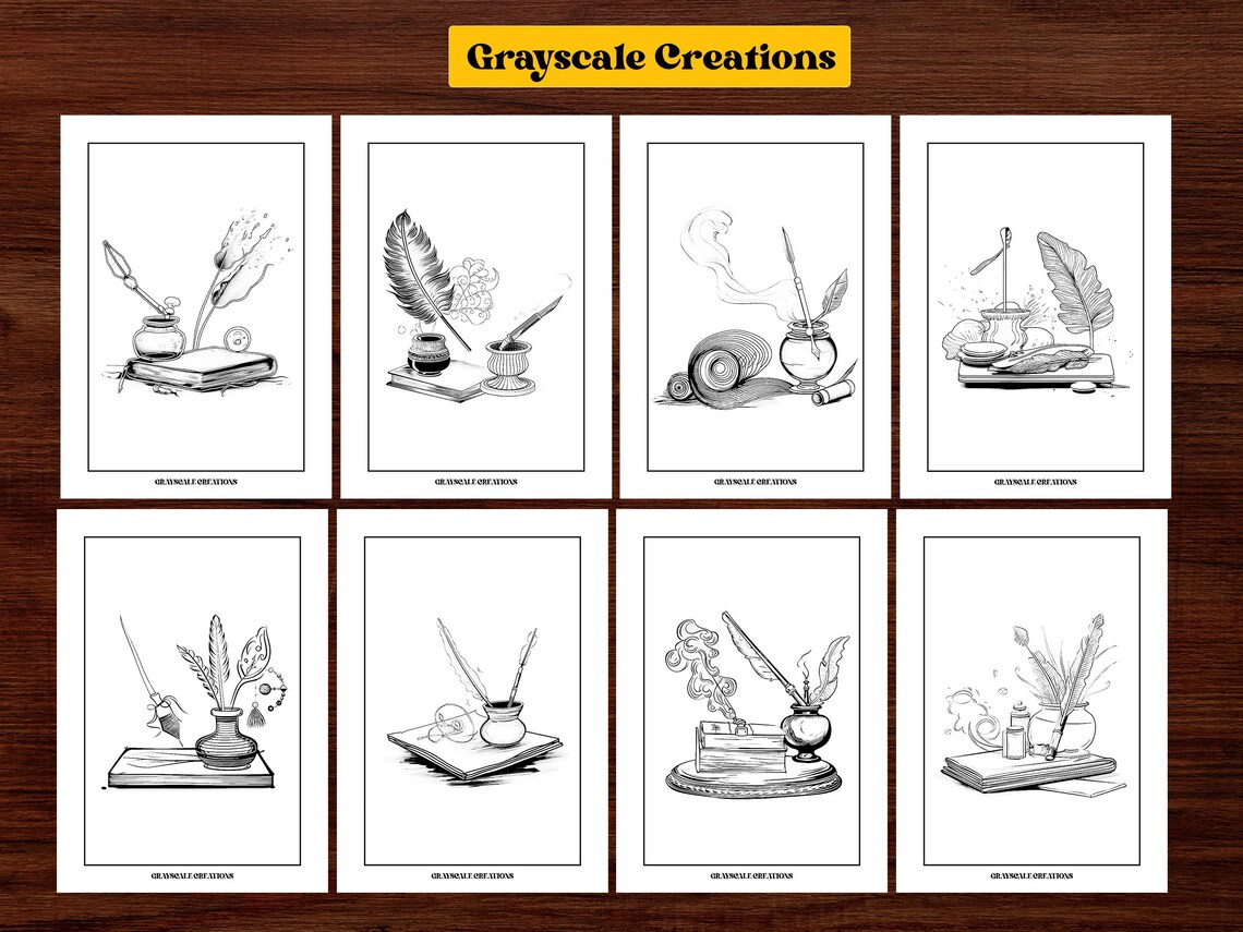 50 Quill and Inkwell Coloring Page Book, Object Motor Nature Car ...