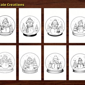 50 Snowman Snowglobe Coloring Page Book, Snow Glass Creature Christmas ...